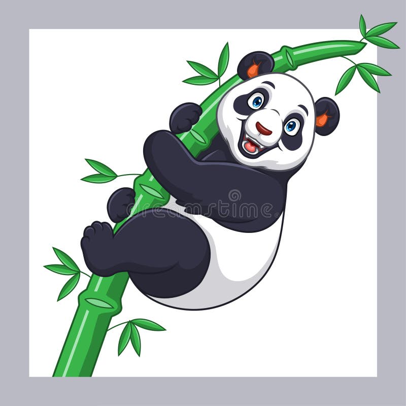 Cute Cartoon Panda Climbing a Bamboo Tree Stock Illustration ...