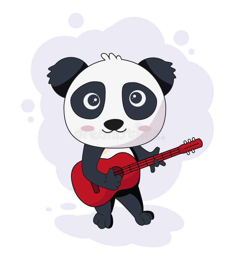 Cute Cartoon Panda Playing Guitar Vector Illustration Stock Vector ...