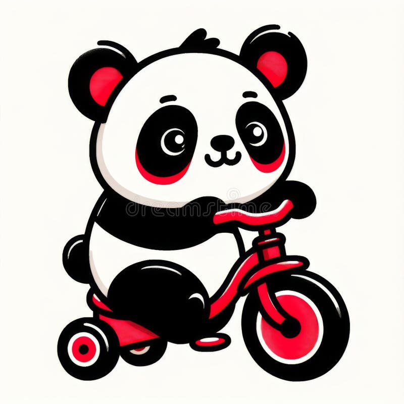 Cute Cartoon Panda Riding a Red Tricycle Stock Illustration ...