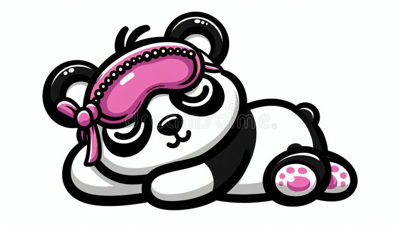 Cute Cartoon Panda Sleeping with Pink Sleep Mask Stock Illustration ...
