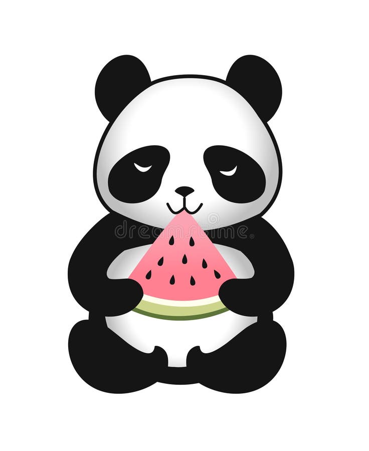 Cute Cartoon Panda with a Slice of Watermelon. Vector Illustration ...