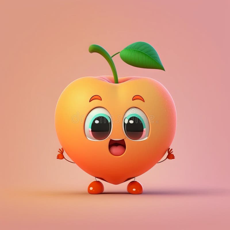 Cute Cartoon Peach Character, Generative AI Stock Illustration ...