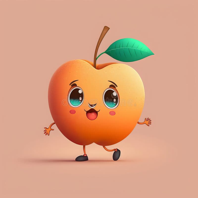 Cute Cartoon Peach Character, Generative AI Stock Illustration ...