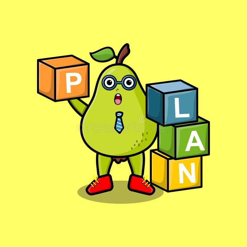 Cute Cartoon Pear Businessman Stacking Plan Box Stock Vector ...