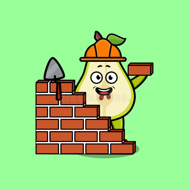 Cute Cartoon Pear Fruit As Mason Character Stock Vector - Illustration ...