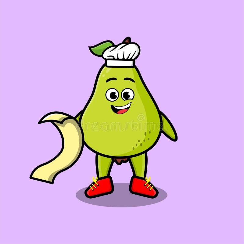 Cute Cartoon Pear Fruit Chef with Menu in Hand Stock Vector ...