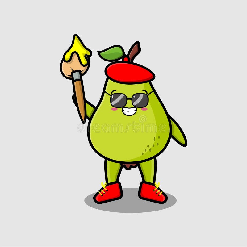 Cute Cartoon Pear Fruit Painter Brush To Draw Stock Vector ...