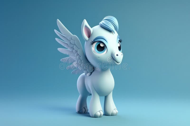 Cute Cartoon Pegasus with Very Big Eyes Blue Gradient Background ...