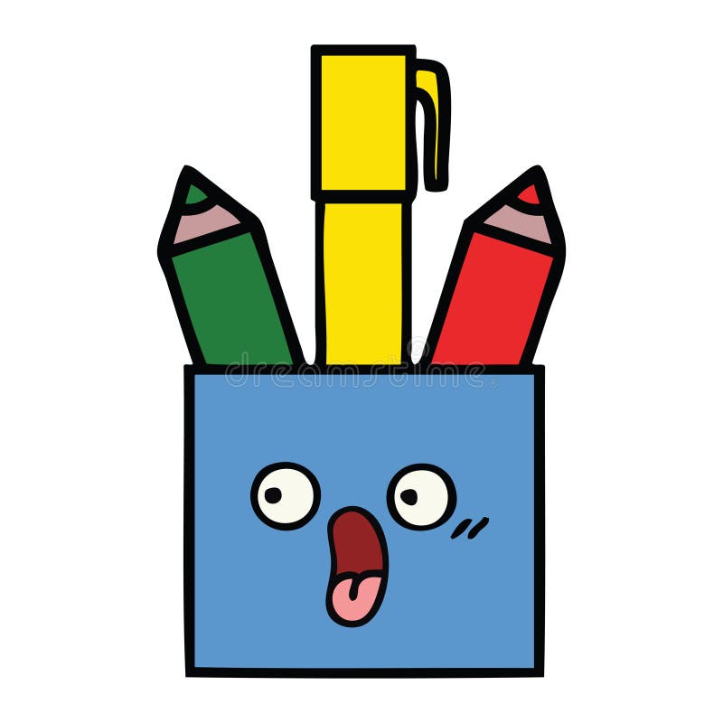 Cute cartoon pencil pot stock vector. Illustration of cute - 149251516