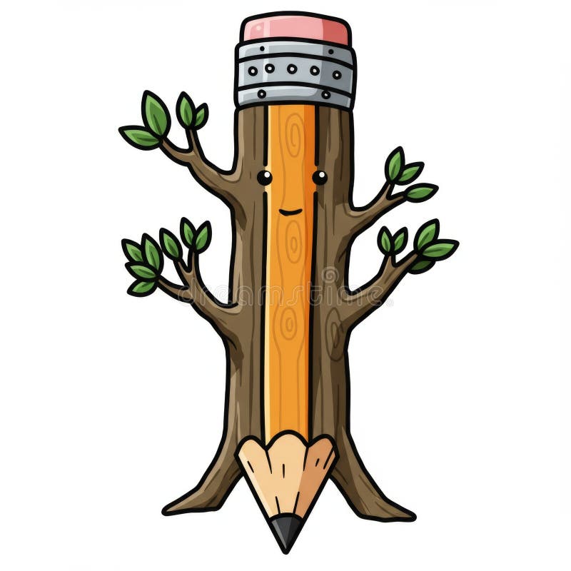Cute Cartoon Pencil Tree Illustration Stock Illustration - Illustration ...