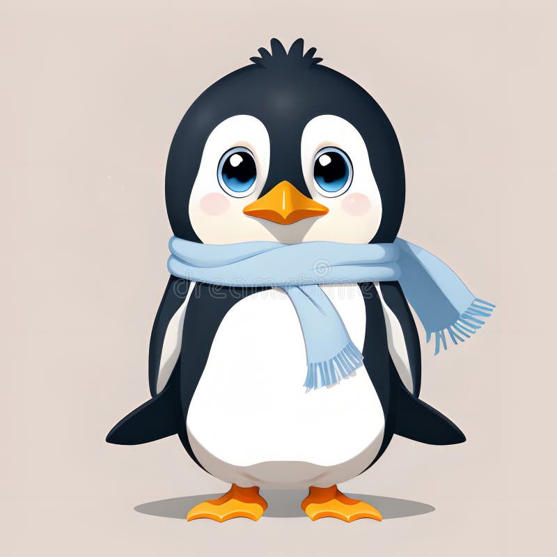 Cute Cartoon Penguin with Blue Scarf Standing Looking Forward Stock ...