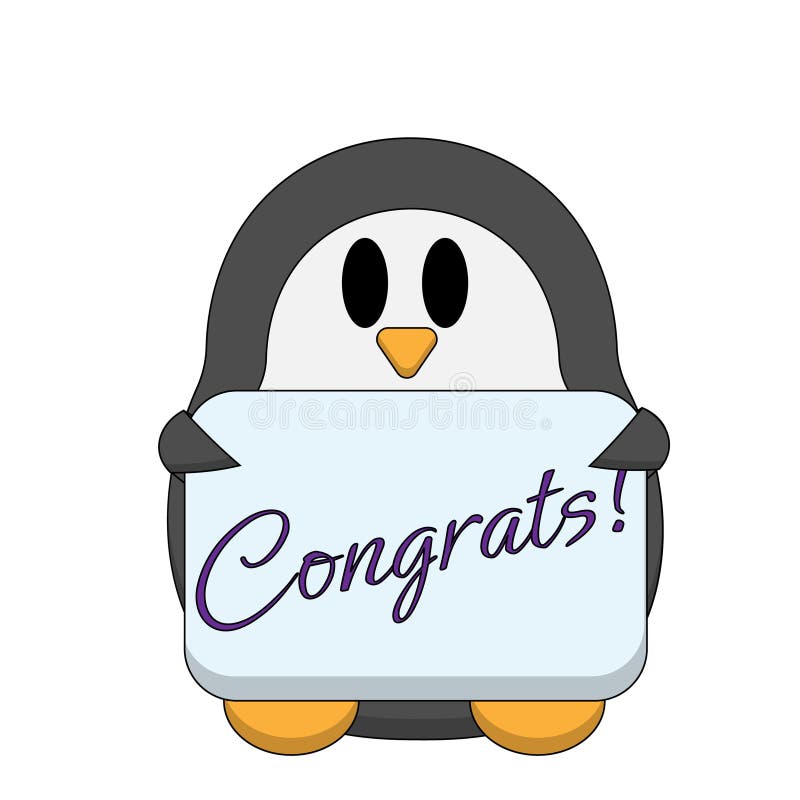Cute Cartoon Penguin with Congratulation on the Poster in Color Stock ...