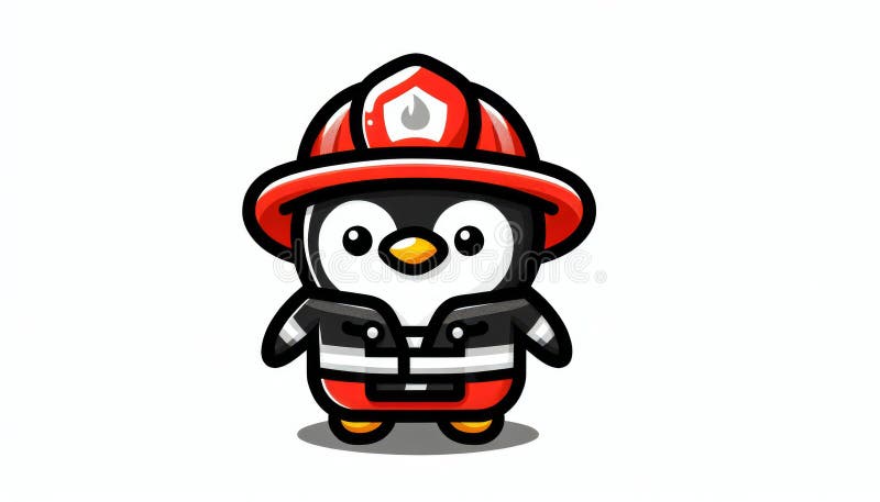 Cute Cartoon Penguin Firefighter in Pixel Art Style Stock Illustration ...