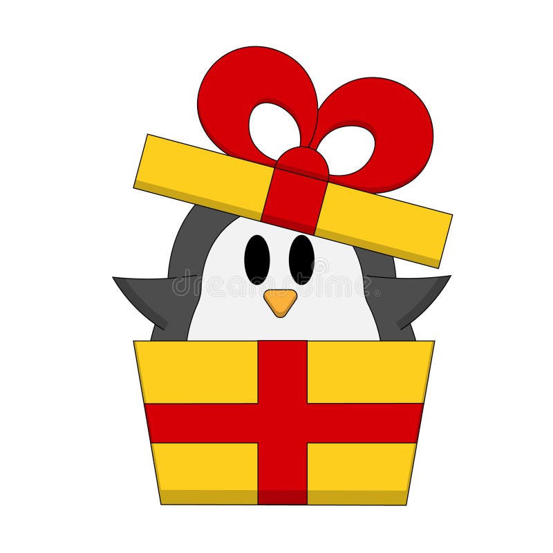 Cute Cartoon Penguin in Present Box in Color Stock Vector ...