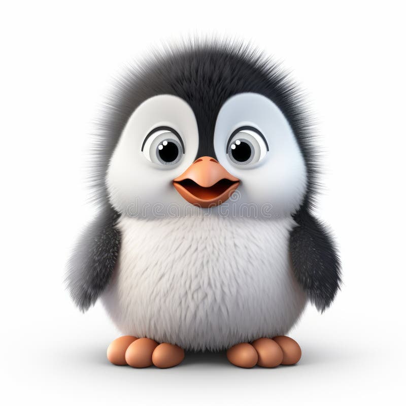 Cute Cartoon Penguin with Smiling Eyes - 3d Animation Style Stock ...