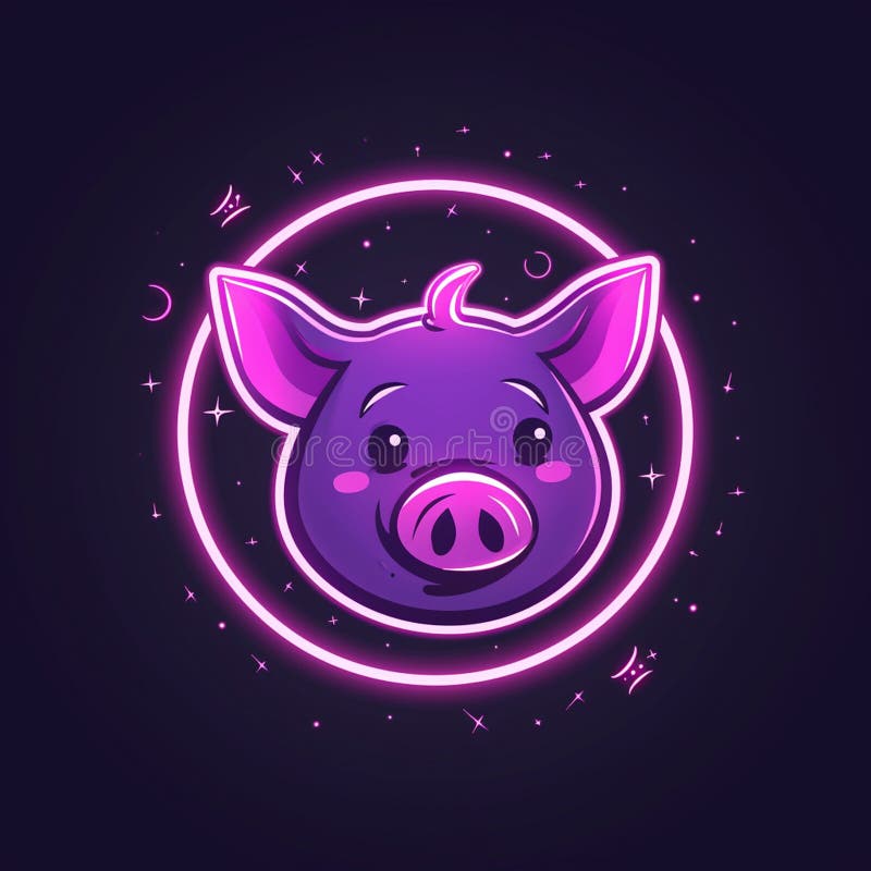 Cute Cartoon Pig with a Cosmic Background and Neon Highlights. Stock ...