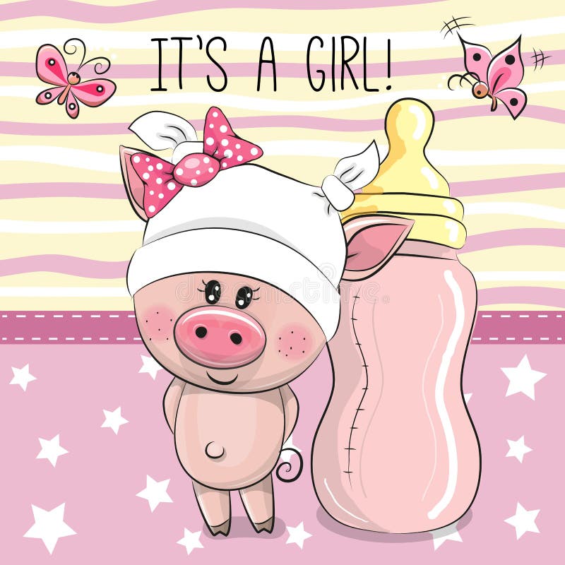 Cute Cartoon Pig with Feeding Bottle Stock Vector - Illustration of ...