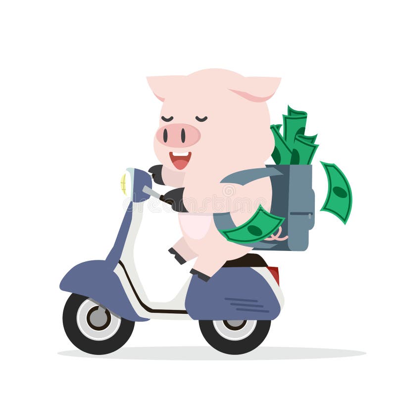 Cute Cartoon Pig Riding Motorcycle Stock Vector - Illustration of cute ...