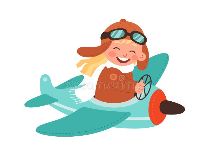 Cute Cartoon Pilot Flat Icon Pilot on Plane Stock Vector - Illustration of flying, aircraft ...