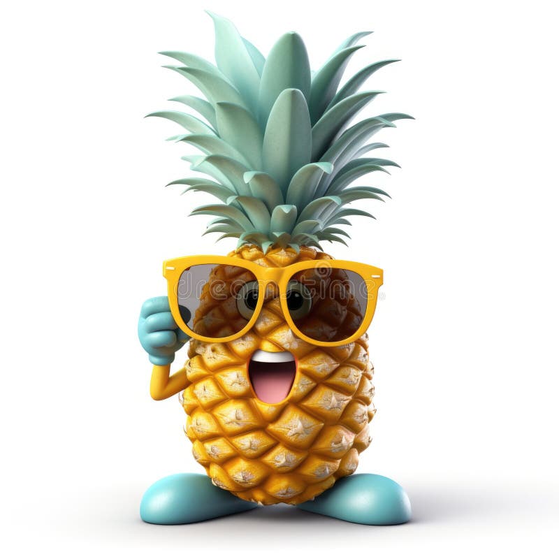 Cute Cartoon Pineapple Character, Animated with a Face Stock Photo ...