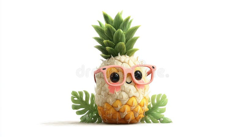 Cute Cartoon Pineapple Wearing Pink Glasses Stock Illustration ...