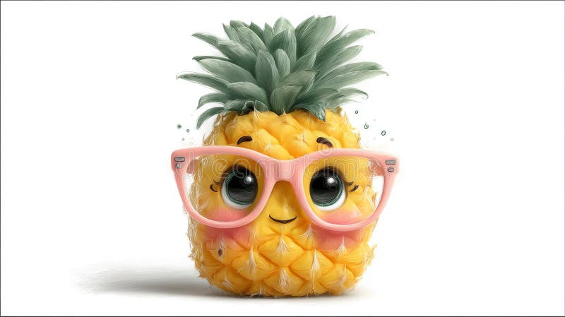 Cute Cartoon Pineapple Wearing Pink Glasses Stock Illustration ...