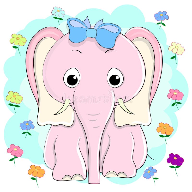 Cute Cartoon Pink Elephant Vector Stock Vector - Illustration of happy ...