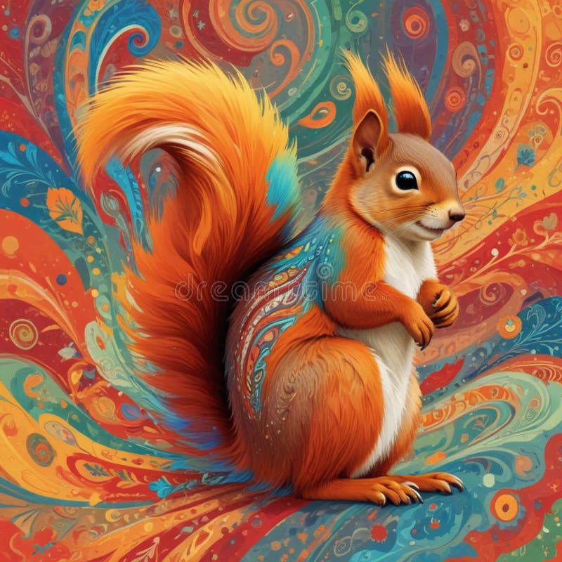 Cute Cartoon Pink Squirrel Sitting with a Rainbow Stock Illustration ...