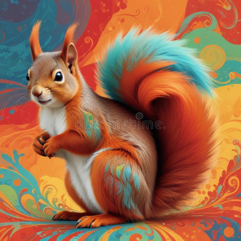 Cute Cartoon Pink Squirrel Sitting with a Rainbow Stock Illustration ...