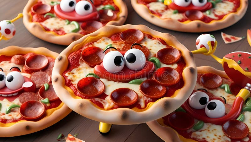Cute Cartoon Pizza Character Stock Illustration - Illustration of ...