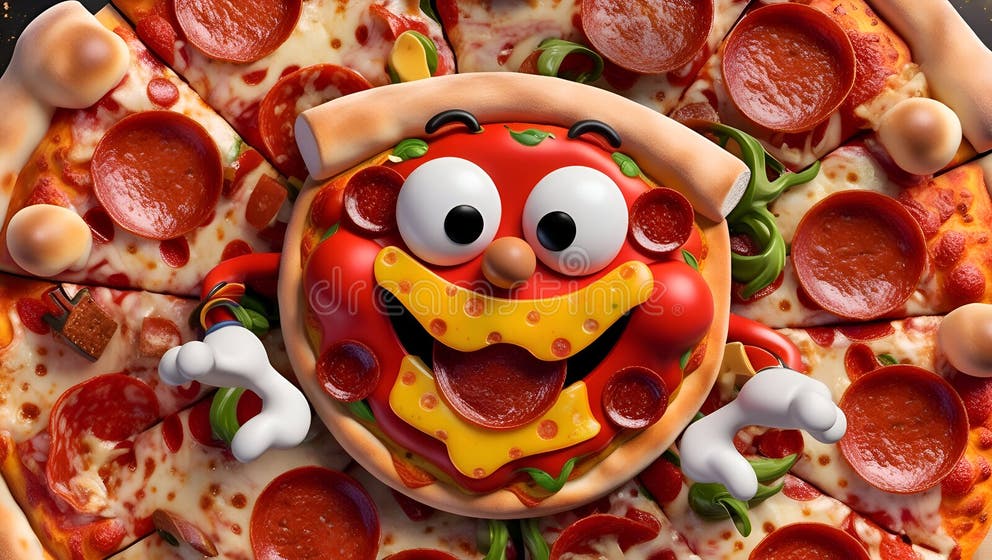 Cute Cartoon Pizza Character Stock Illustration - Illustration of ...