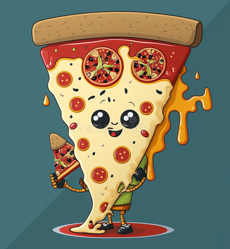 Cute Cartoon Pizza Character Illustration by Generative AI Stock ...