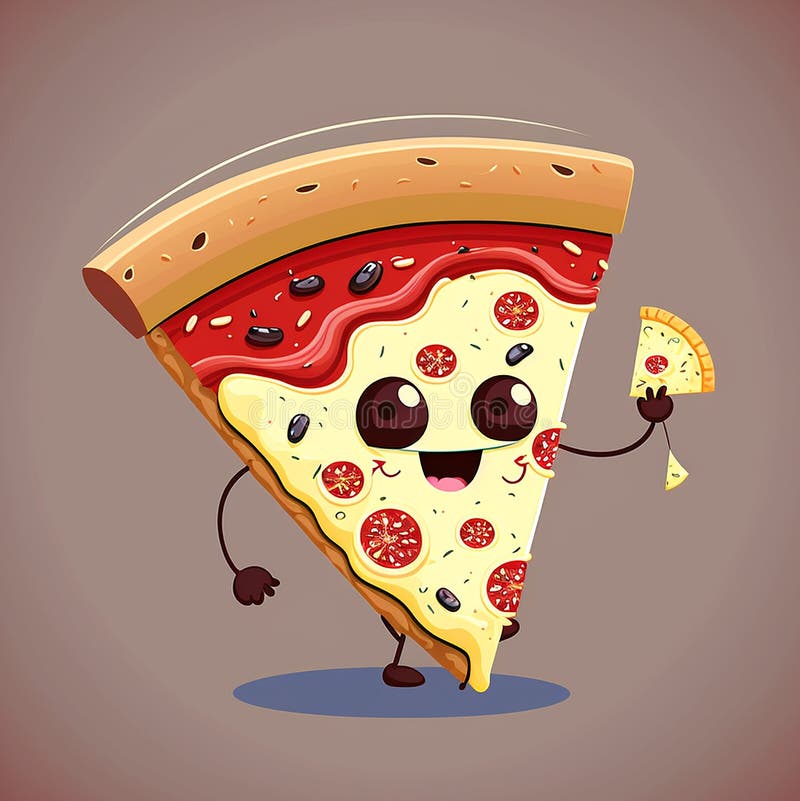 Cute Cartoon Pizza Character Illustration by Generative AI Stock ...