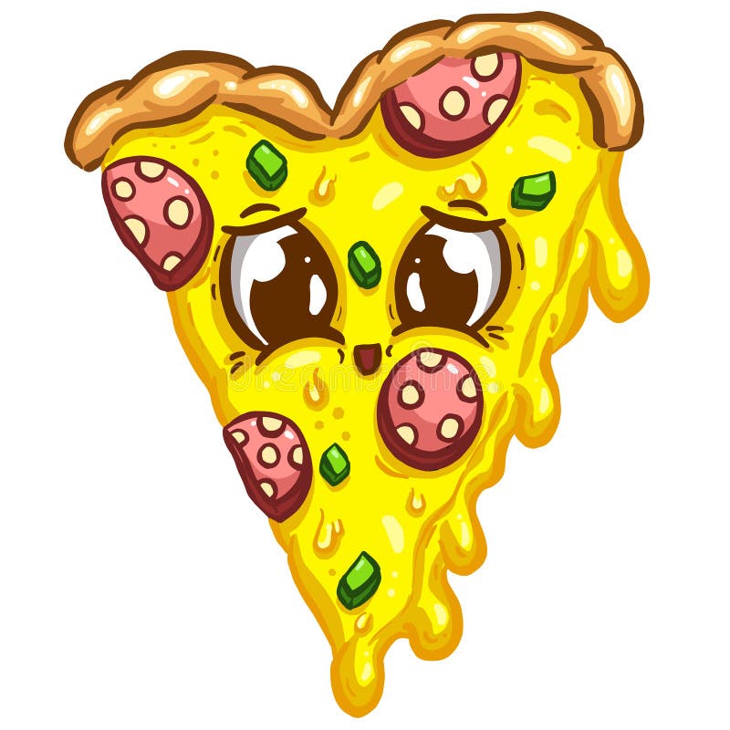 Cute Cartoon Pizza Slice Character with Cheesy Toppings in Vector ...