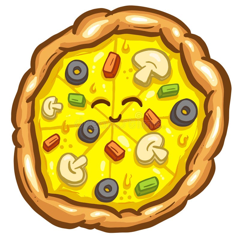 Cute Cartoon Pizza Slice Character with Cheesy Toppings in Vector ...