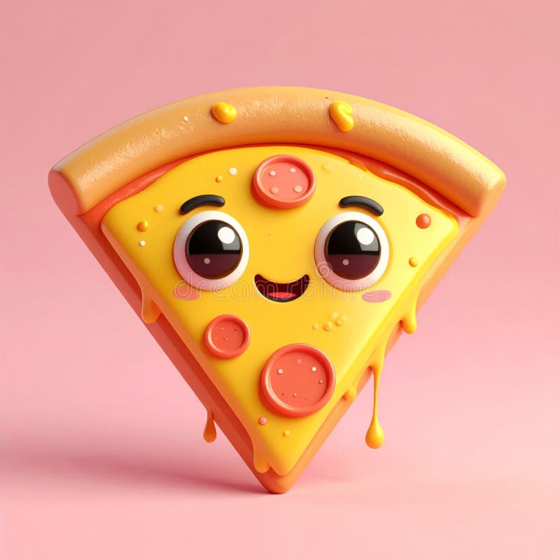 Cute Cartoon Pizza Slice 3D Rendering Stock Illustration - Illustration ...