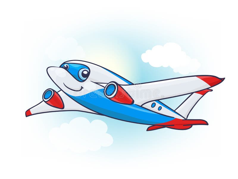 Cute Cartoon Plane Character in the Sky Stock Vector - Illustration of ...