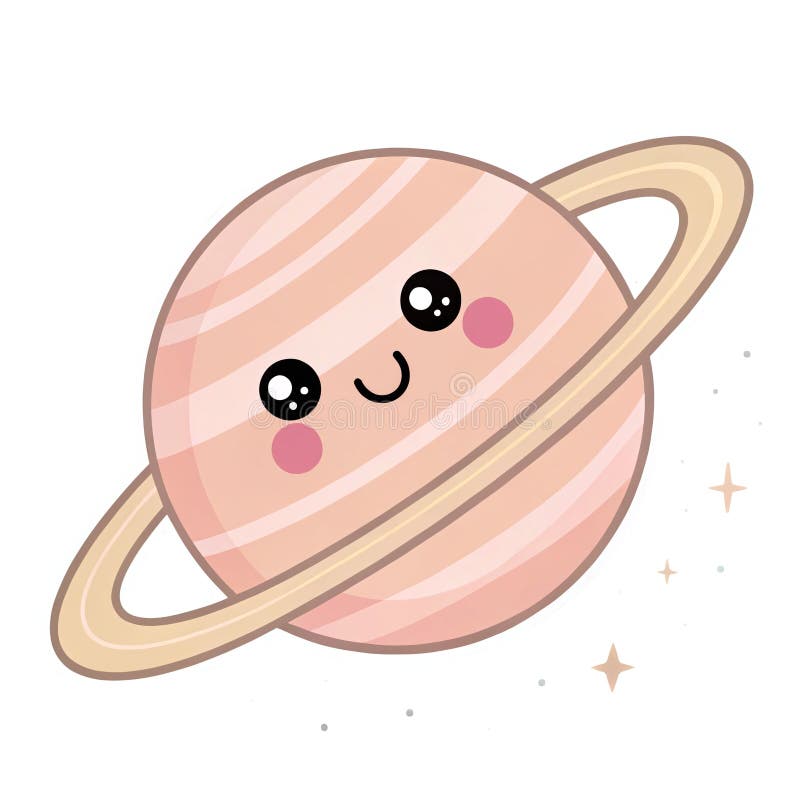Cute Cartoon Planet Saturn with Smiling Face and Ring in Transparent ...