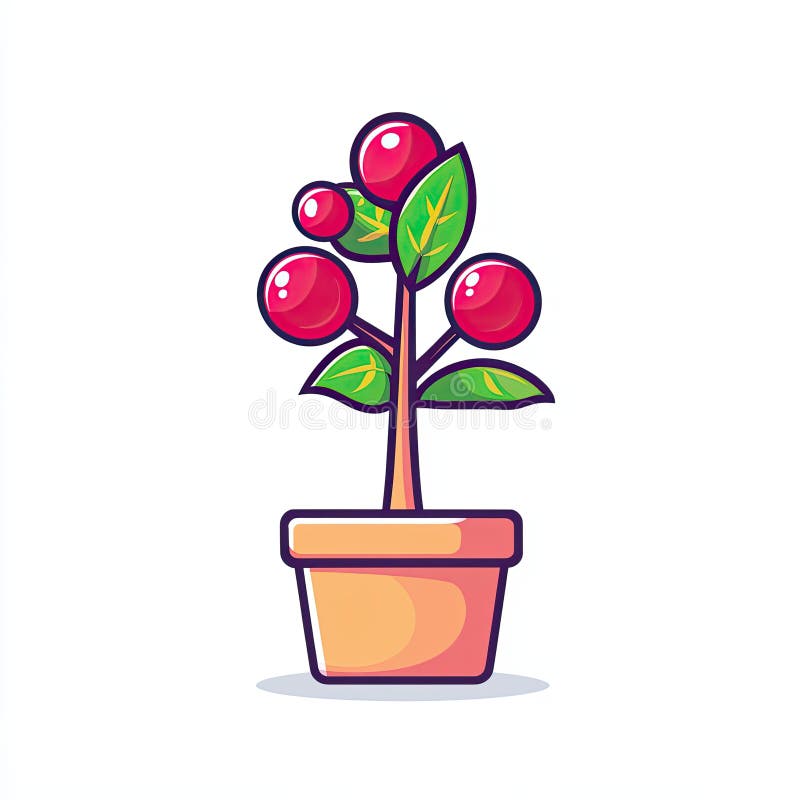 Cute Cartoon Plant in Pot stock image. Image of nature - 353437769