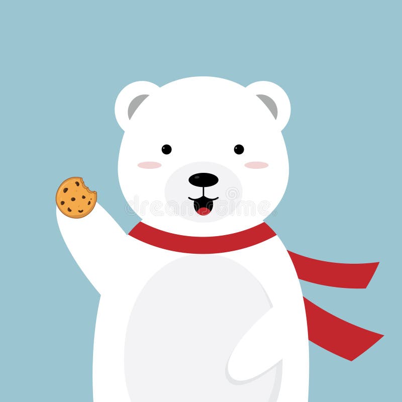Cute Cartoon Polar Bear with Chocolate Cookie Stock Vector ...