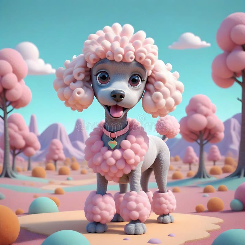 Cute Cartoon Poodle in a Fantasy Landscape Stock Illustration ...