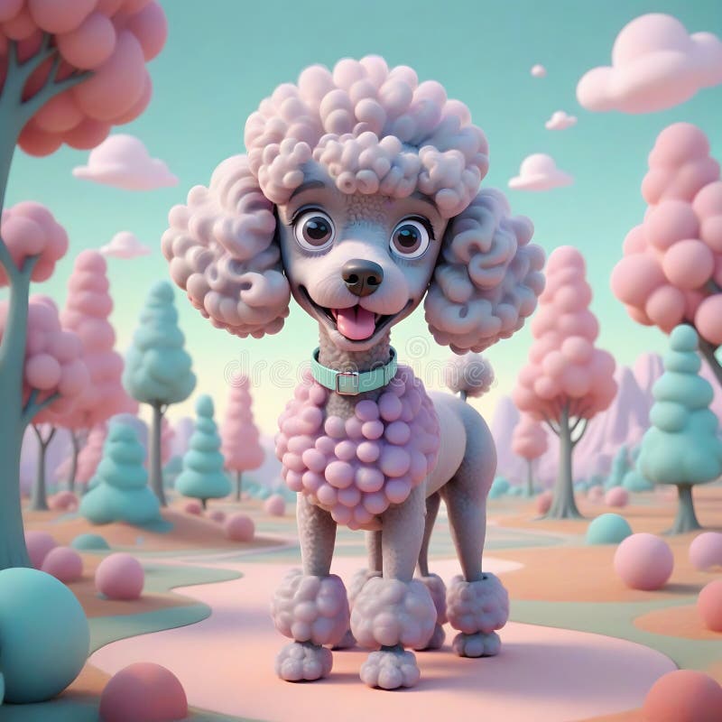 Cute Cartoon Poodle in a Pastel World Stock Illustration - Illustration ...