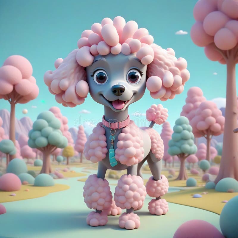 Cute Cartoon Poodle Standing in a Candy Land Stock Illustration ...