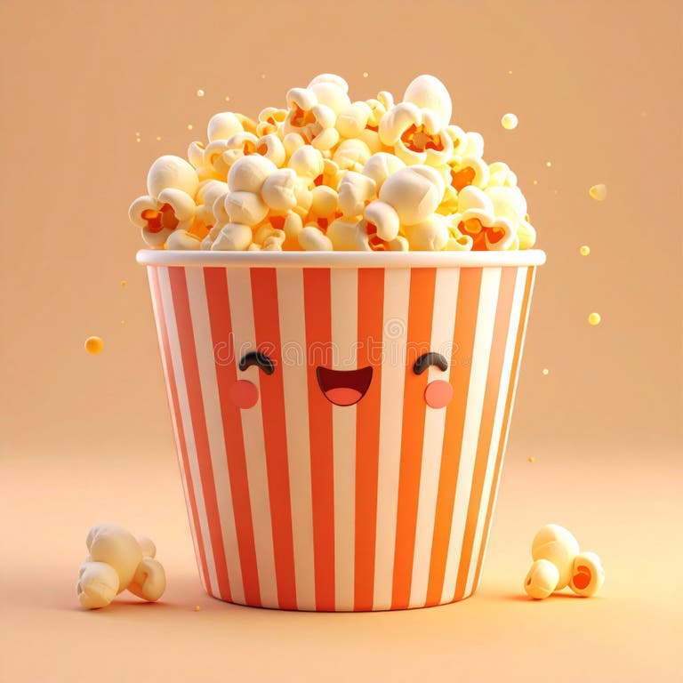 Cute Cartoon Popcorn Bucket 3D Render Stock Illustration - Illustration ...