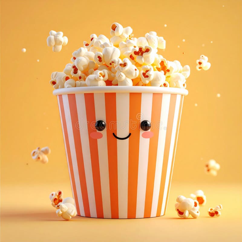 Cute Cartoon Popcorn Bucket with Happy Face Stock Illustration ...