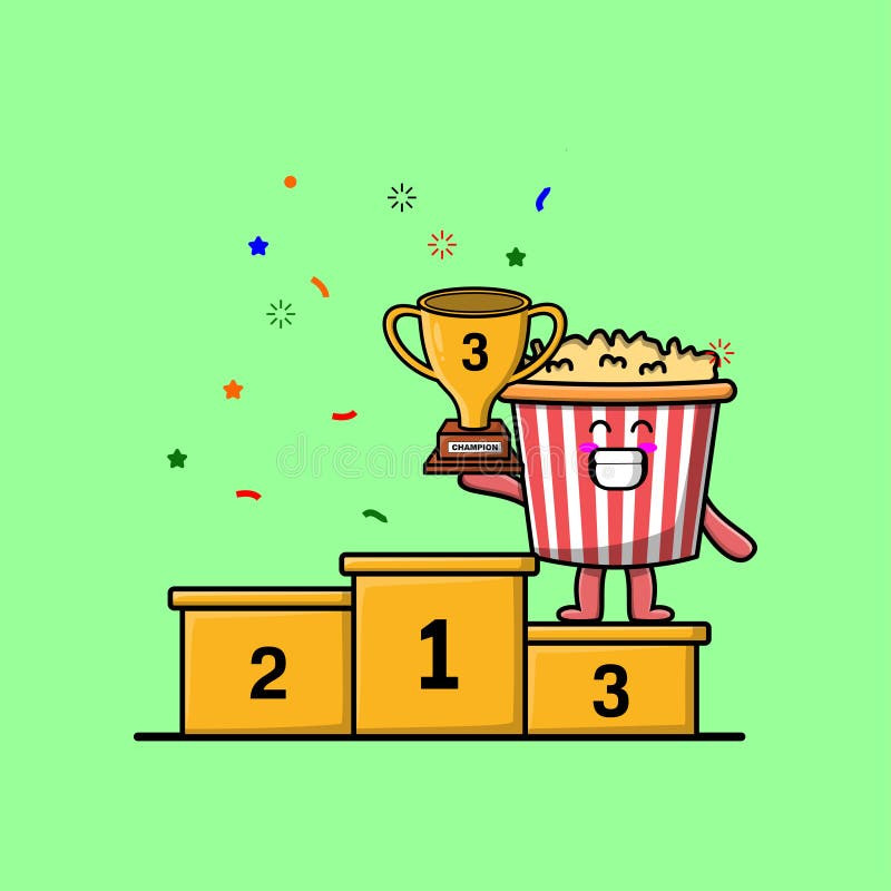 Cute Cartoon Popcorn Character As the Third Winner Stock Vector ...