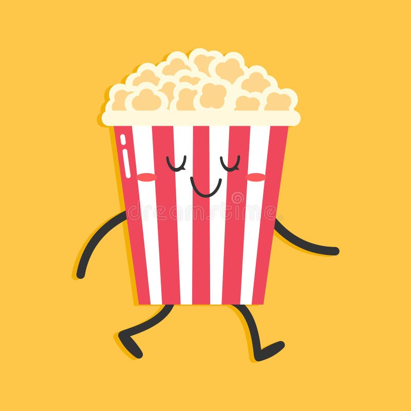 Cute Cartoon Popcorn Character is Walking. Flat Style Stock Vector ...