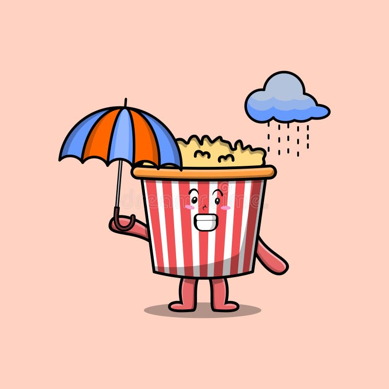 Cute Cartoon Popcorn in Rain and Using an Umbrella Stock Vector ...