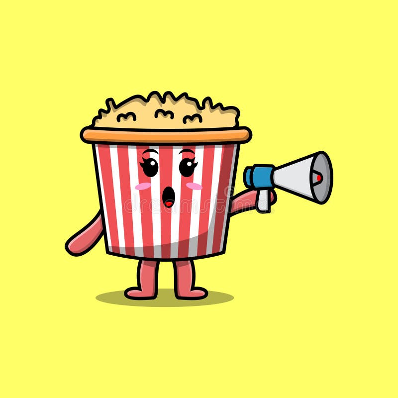 Cute Cartoon Popcorn Speak with Megaphone Stock Vector - Illustration ...