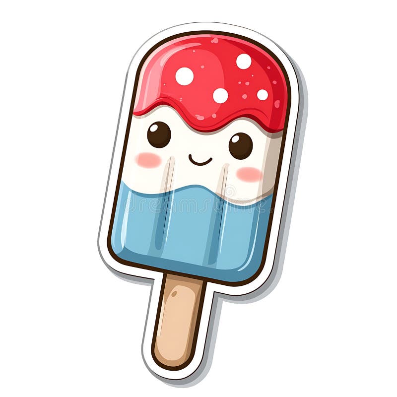 Cute Cartoon Popsicle Illustration with Red and Blue Icing Stock ...